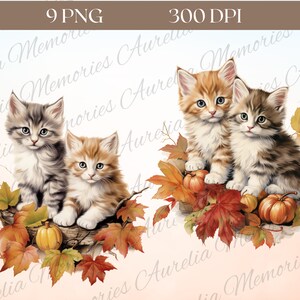 Watercolor Fall Cat Clipart 9 PNG Files Fall Cat Clipart Kitten With ...