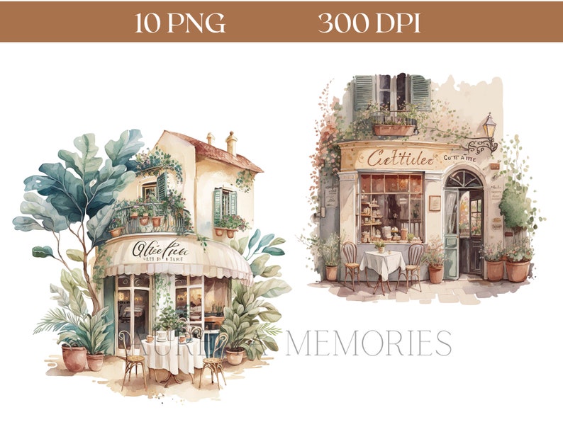 French Coffee Watercolor Clipart - 10 High Quality PNG Files - French ...
