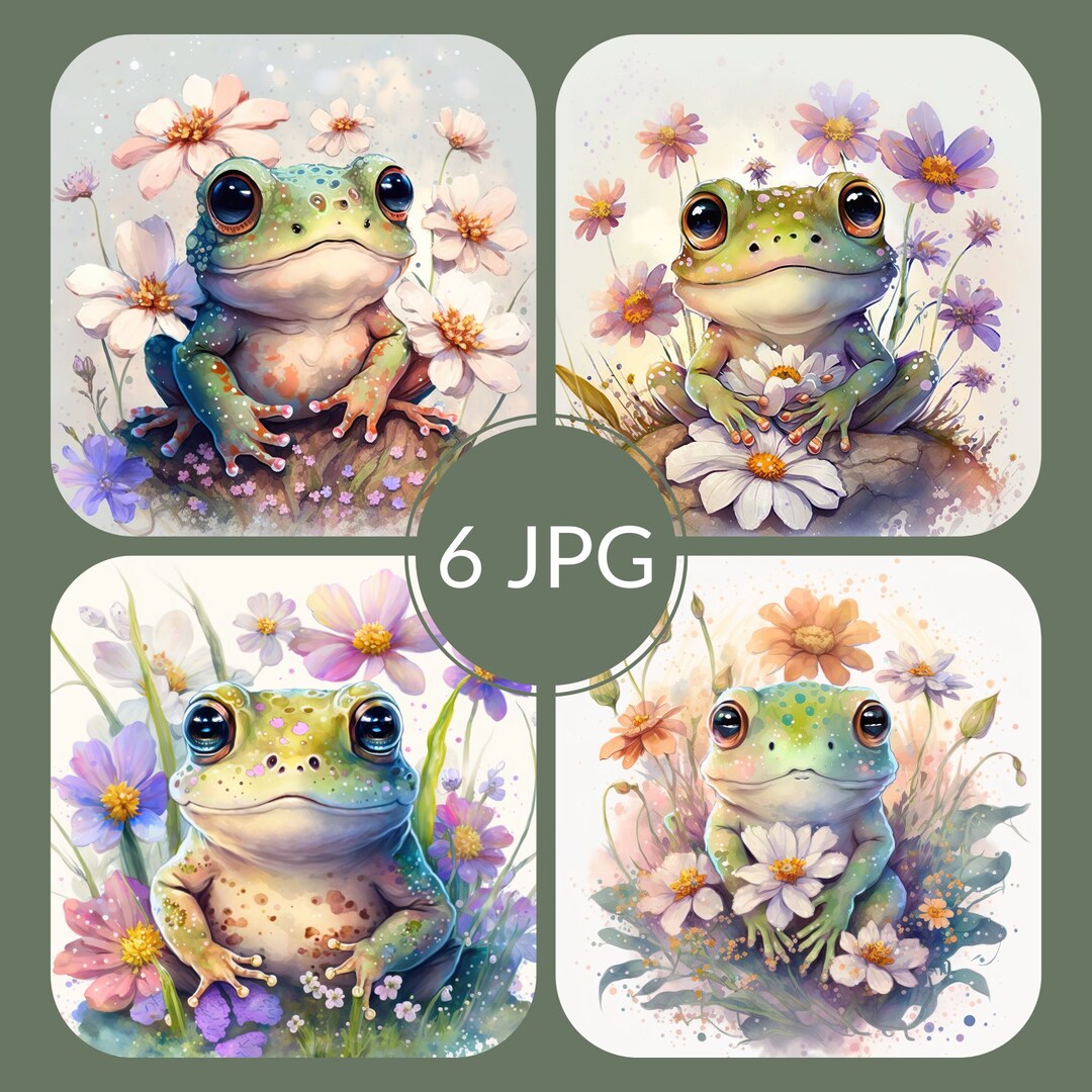 Frog Watercolor Clipart 6 JPG Nursery Decor Baby Frog Watercolor Cute ...