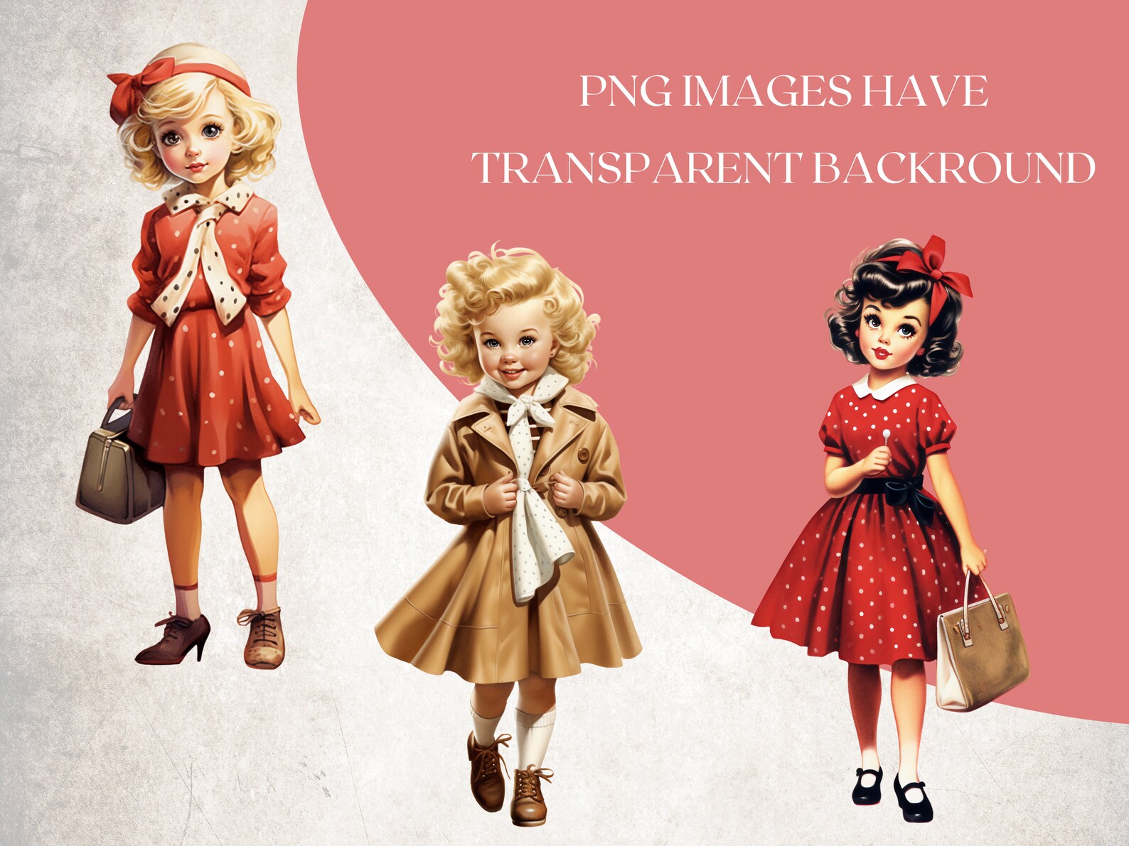 Retro Little Girls Clipart Watercolor 9 PNG Files Vintage Girls Clipart ...