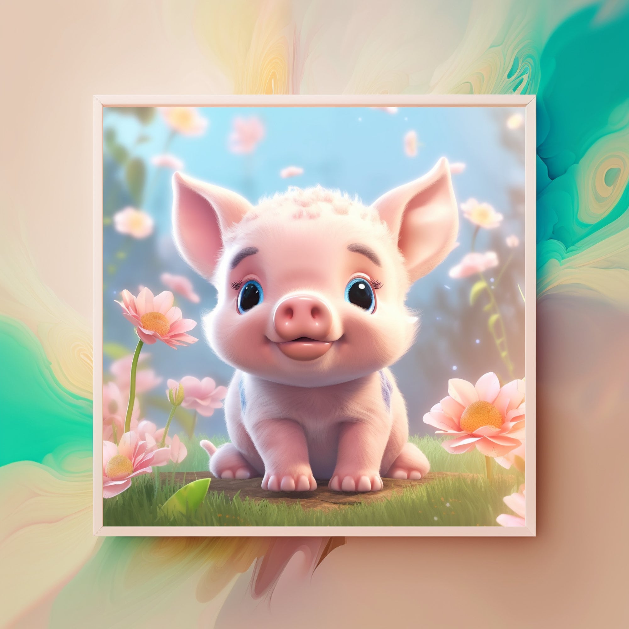 Cute Pig Clipart Nursery Decor Baby Pig Cute Baby Animal Floral Clipart ...