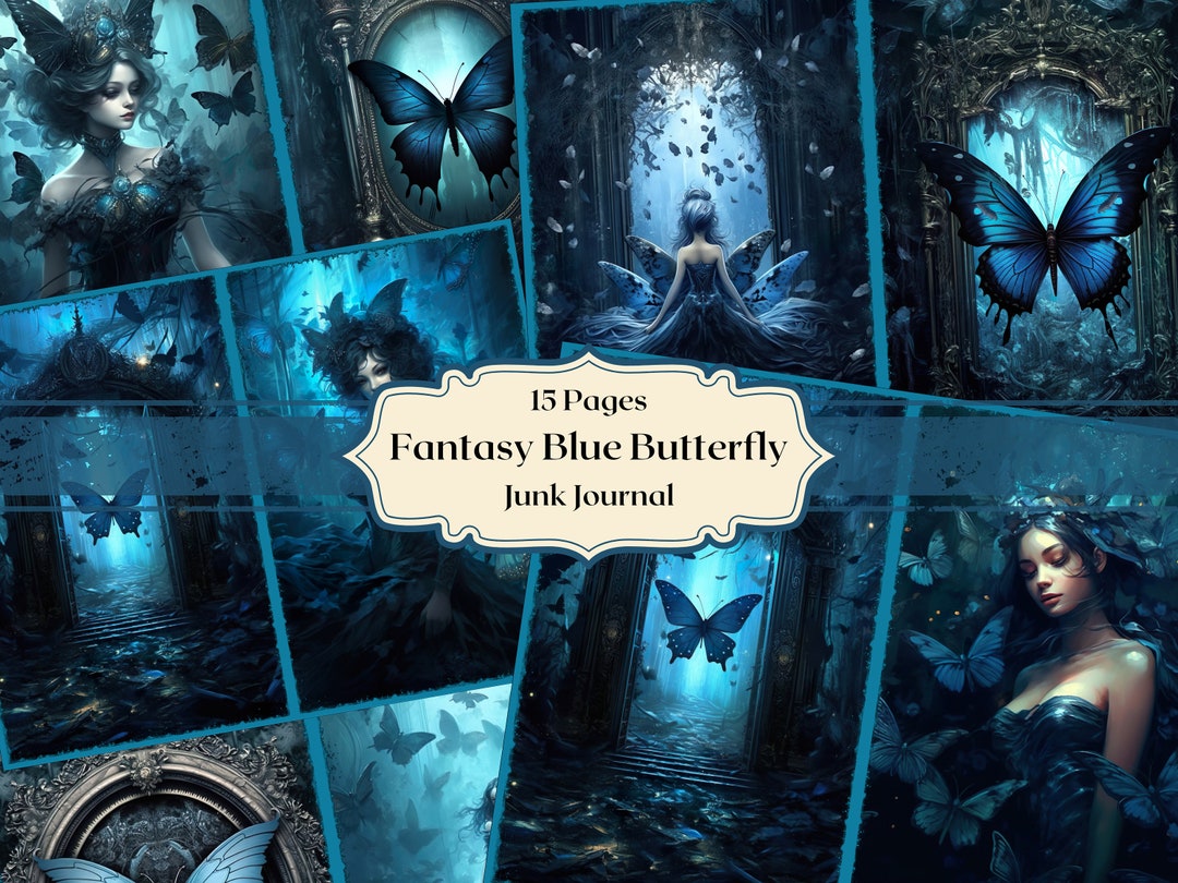 Blue Fantasy Butterflies Digital Paper Magical Backgrounds Scrapbook ...