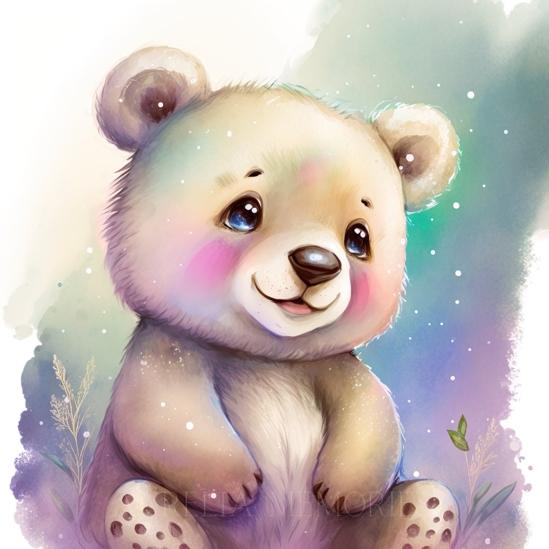 Bear Watercolor Clipart Nursery Decor Baby Bear Watercolor Cute Baby ...