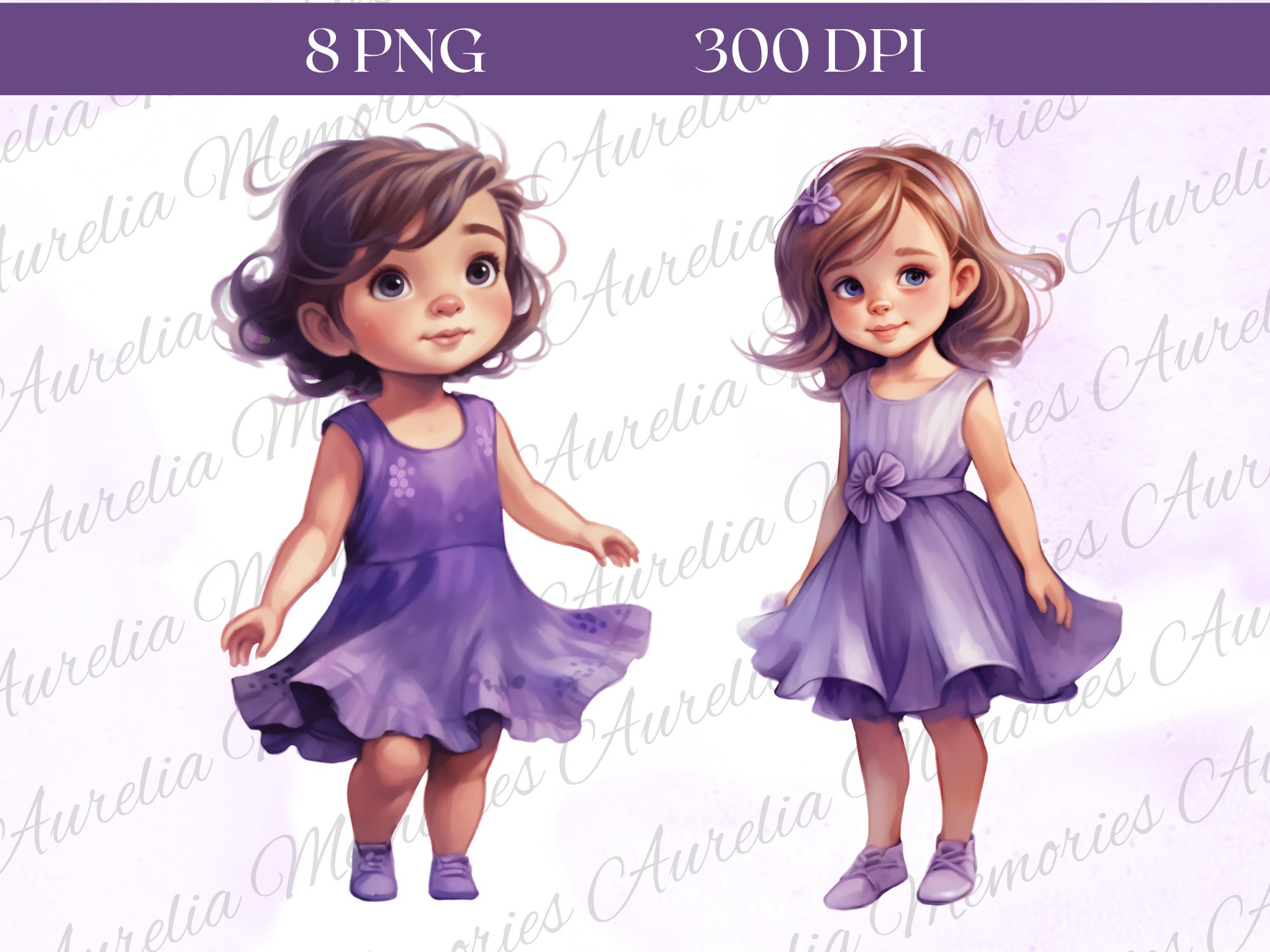 Cute Little Girls Clipart 8 PNG Files Watercolor Girl With - Etsy UK