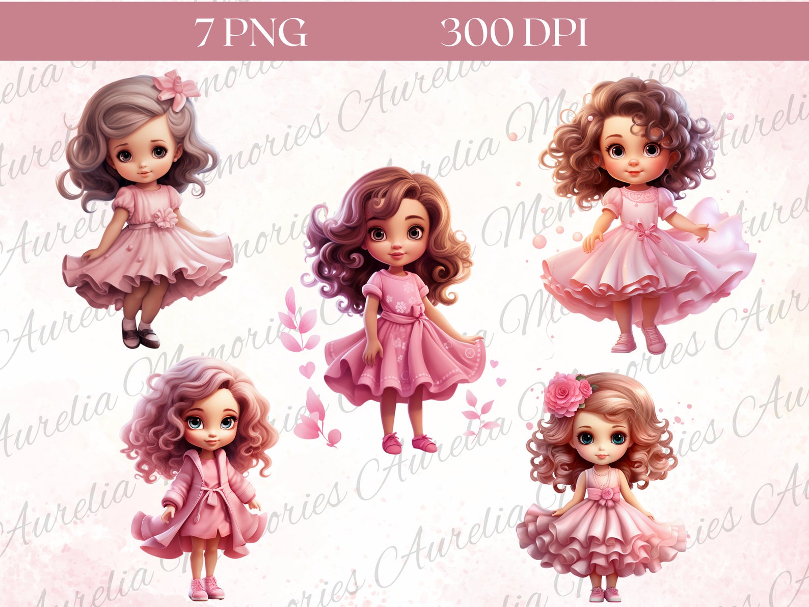 Cute Little Girls Clipart 7 PNG Files Girl With Pink Dress Kids Clipart ...