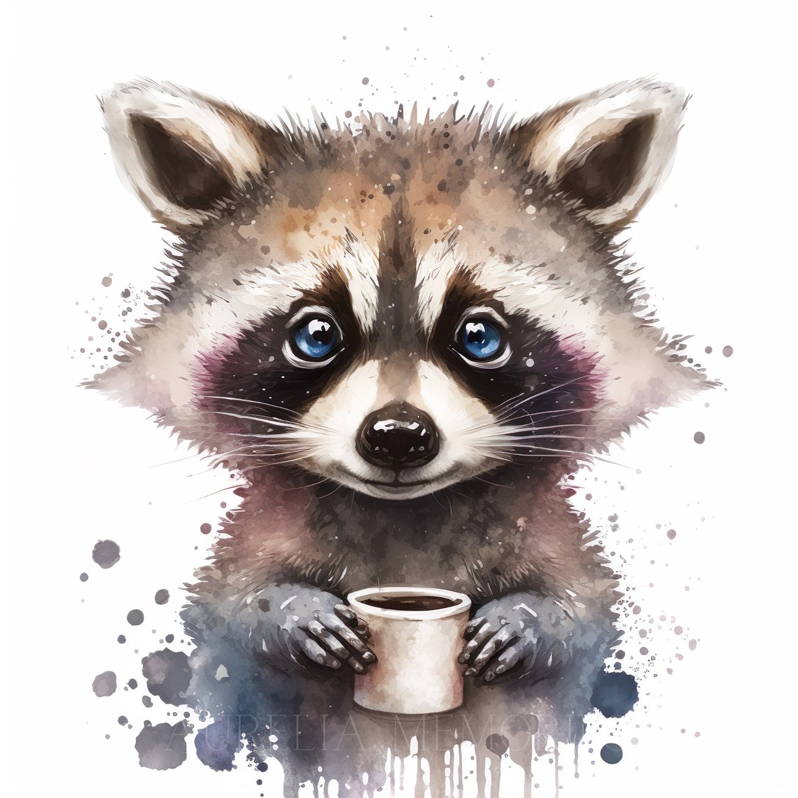 Raccoon Watercolor Clipart Nursery Decor Baby Raccoon Watercolor Cute ...