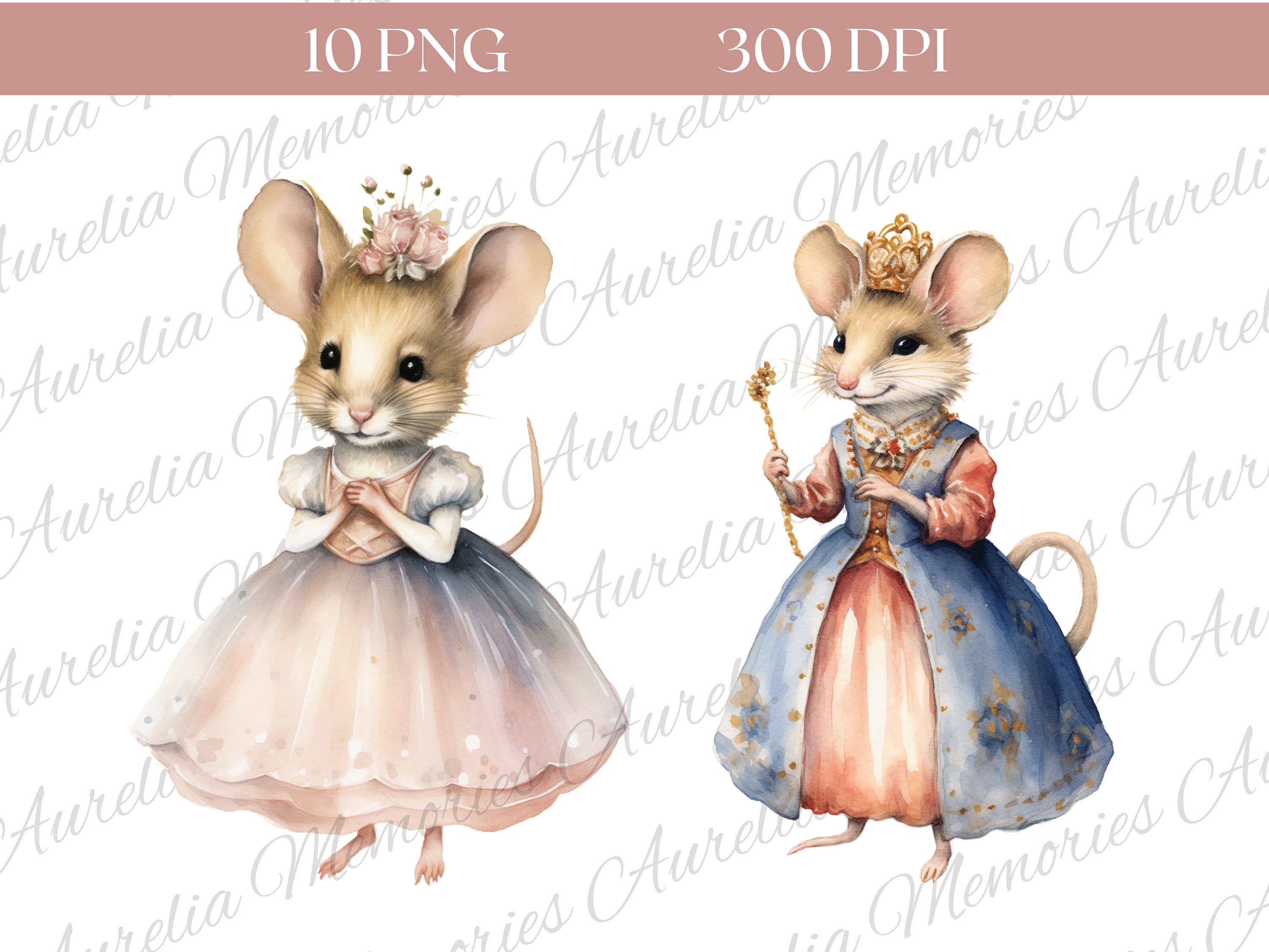 Watercolor Princess Mice Clipart 10 PNG Files Princess Mouse - Etsy