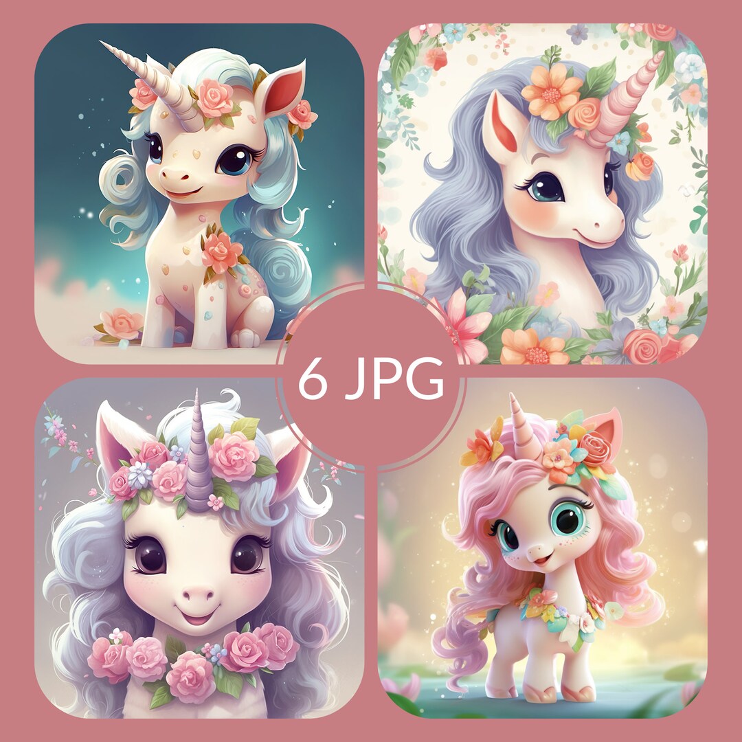 Unicorn Fantasy Clipart 6 JPG Nursery Decor Baby Unicorn Cute Baby ...
