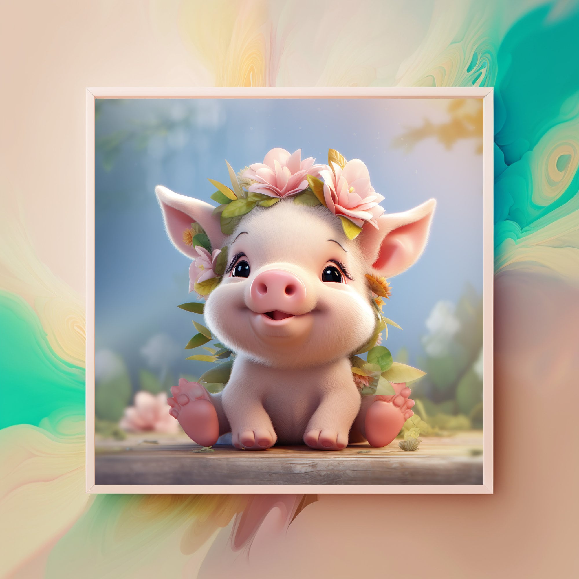 Cute Pig Clipart Nursery Decor Baby Pig Cute Baby Animal Floral Clipart ...