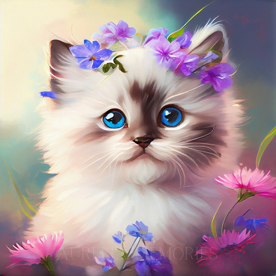 Cat Watercolor Clipart Nursery Decor White Baby Cat Watercolor Cute ...