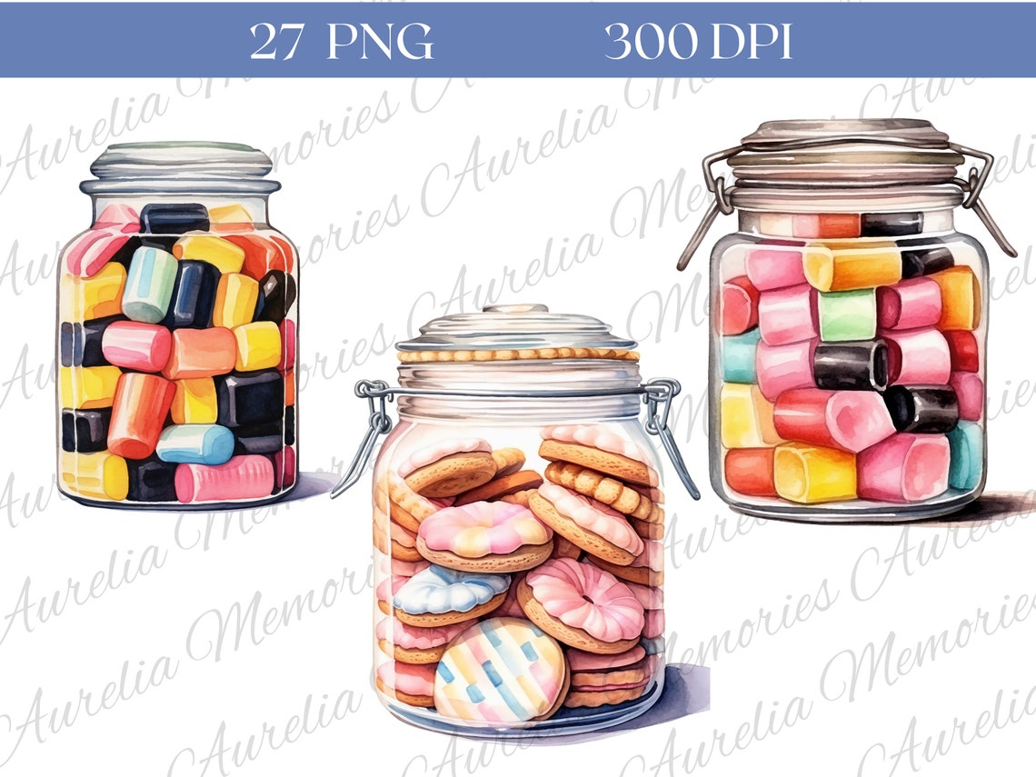 Candy Jars Clipart 27 PNG Files Watercolor Sweets Sweet Dessert ...