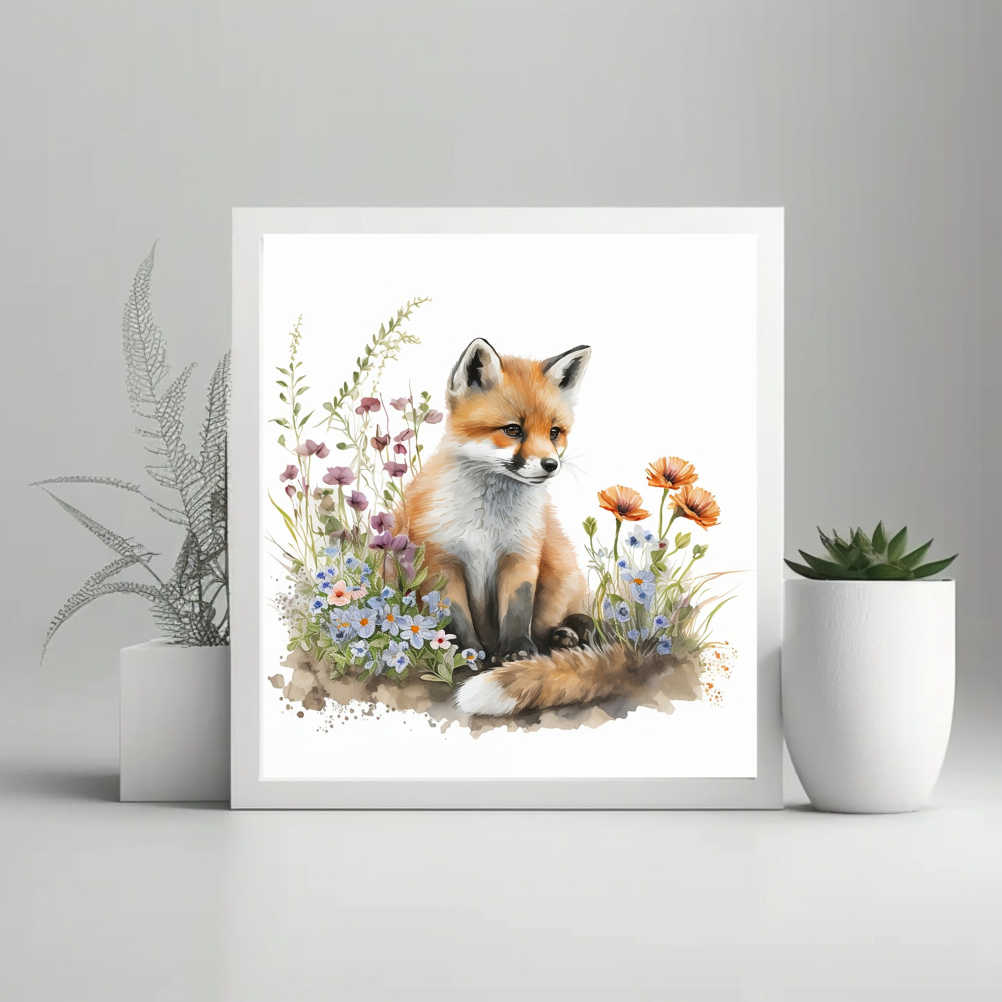 Elegant Fox in Watercolor Floral Clipart - Digital Download File for ...