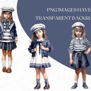 Nautical Little Girl Clipart Vintage Watercolor 11 PNG Files Anchor ...