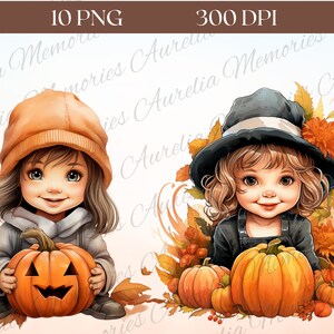 Cute Little Pumpkin Girls Clipart 10 PNG Files Fall Girls Clipart Girls ...