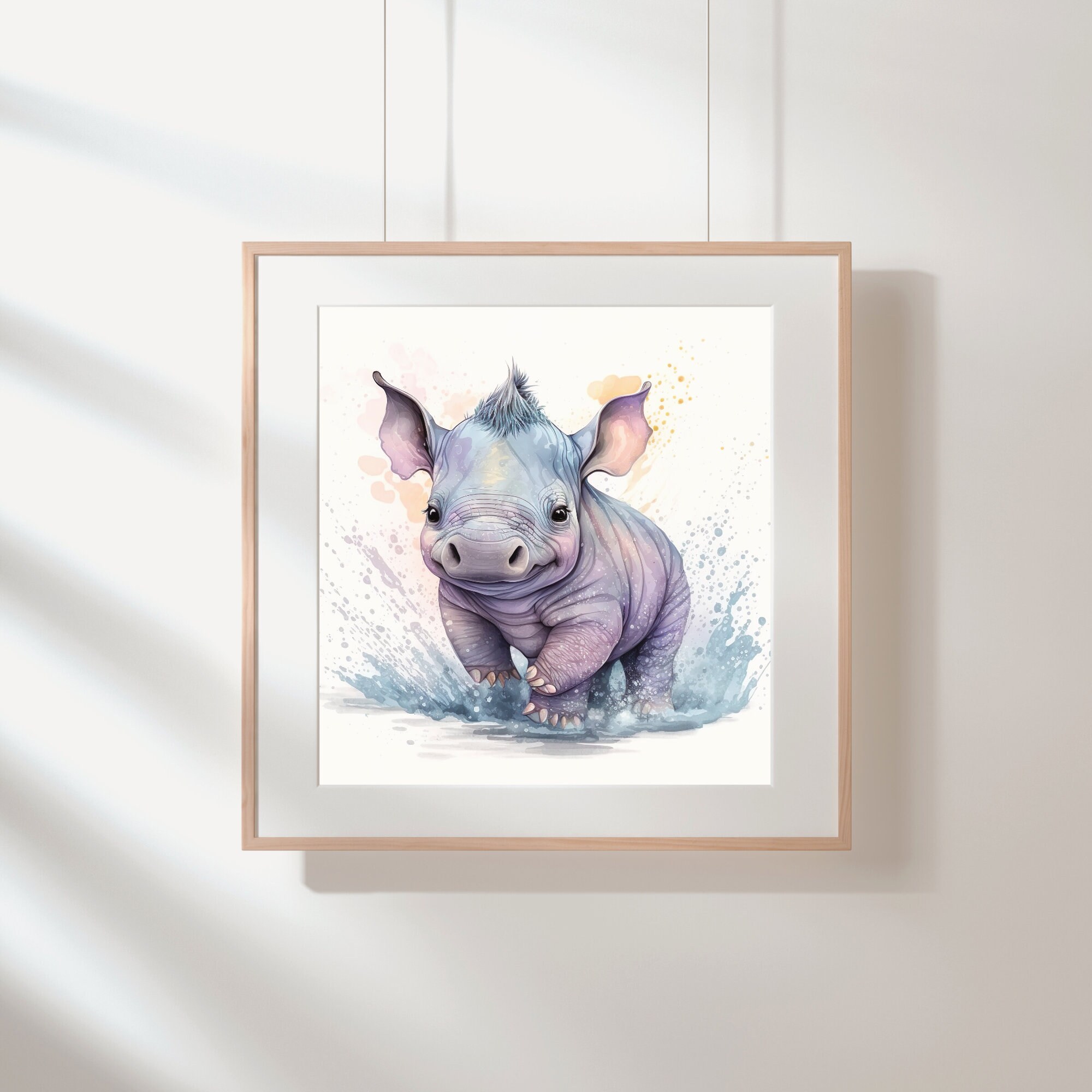 Rhino Watercolor Clipart Nursery Decor Baby Rhino Watercolor Cute Baby ...