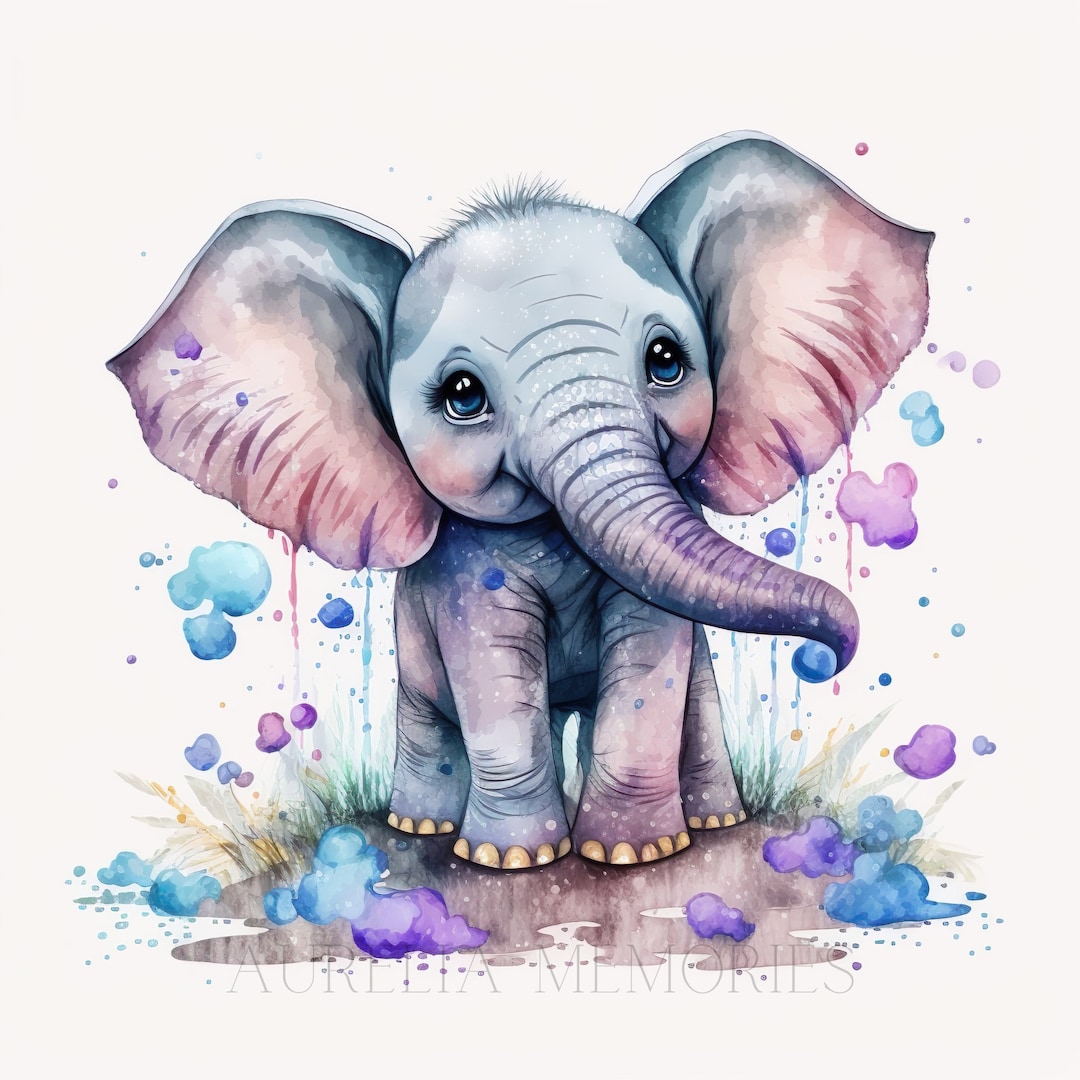 Elephant Watercolor Clipart Nursery Decor Baby Elephant Watercolor Cute ...