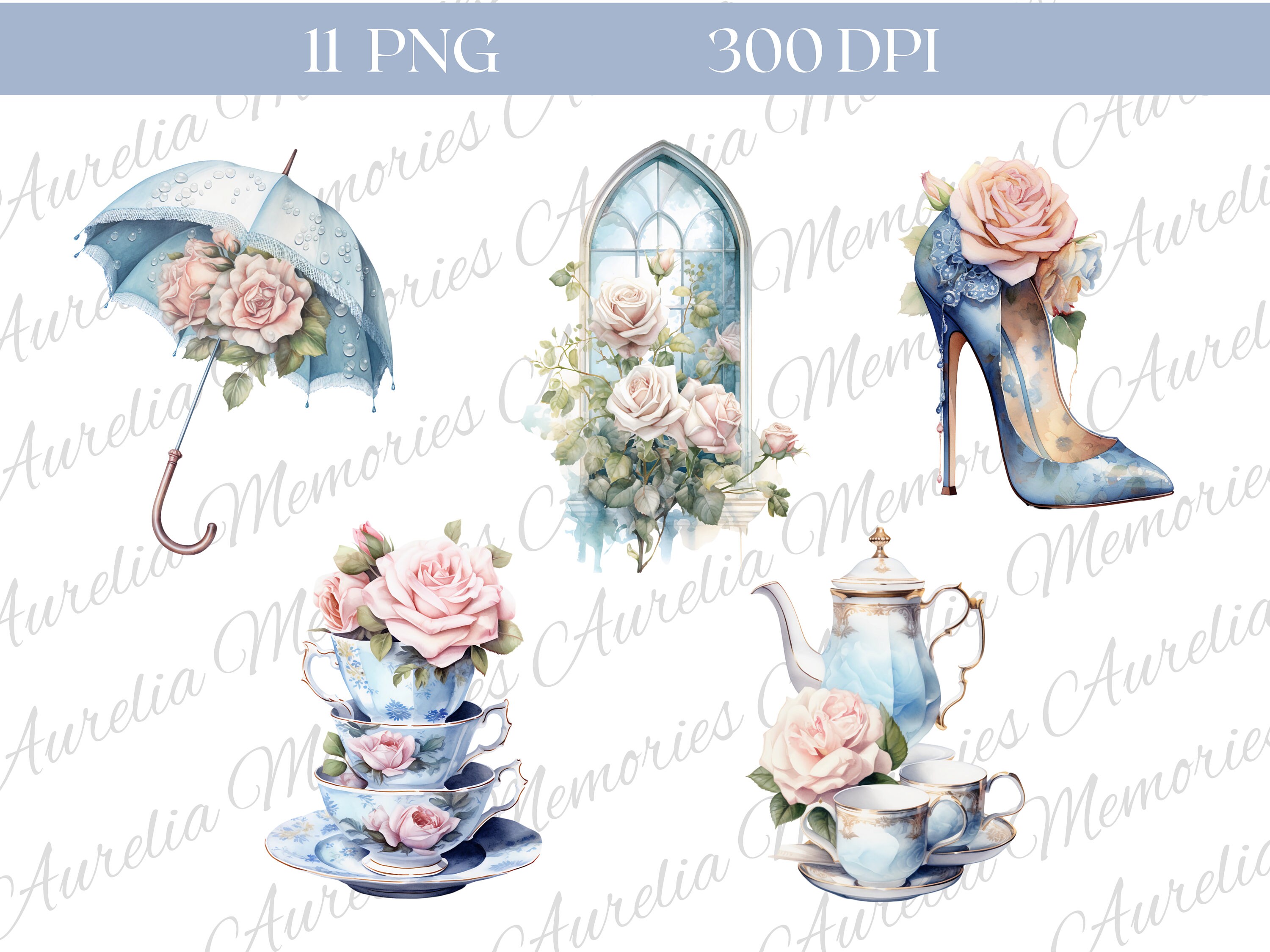 Watercolor Pastel Vintage Rose Clipart 11 PNG Files Vintage Lady ...