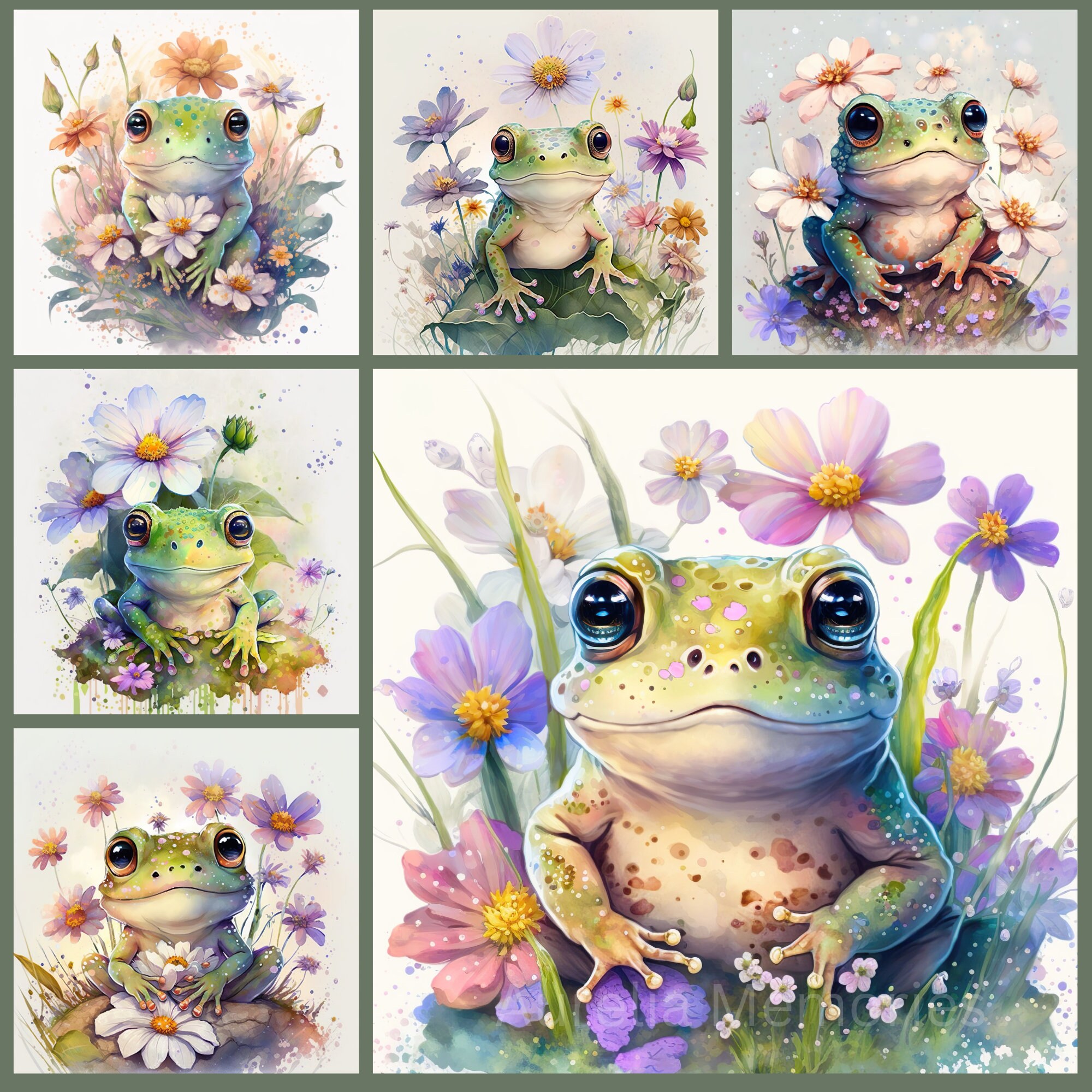 Frog Watercolor Clipart 6 JPG Nursery Decor Baby Frog Watercolor Cute ...