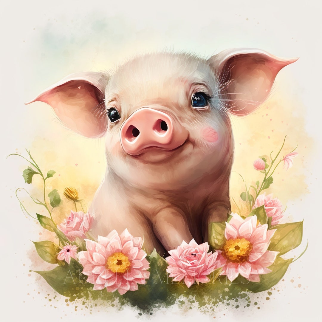 Pig Watercolor Clipart Nursery Decor Baby Pig Watercolor Cute Baby ...