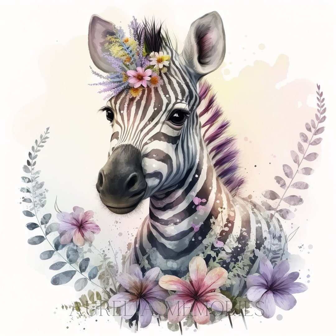 Zebra Watercolor Clipart Nursery Decor Baby Zebra Watercolor Cute Baby ...