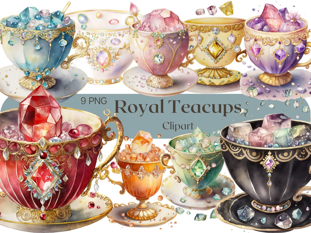 Royal Teacups Watercolor Clipart-9 High Quality PNG Files fantasy Tea ...