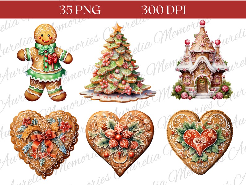 Watercolor Gingerbread Cookies Clipart 35 PNG Files Gingerbread Man ...