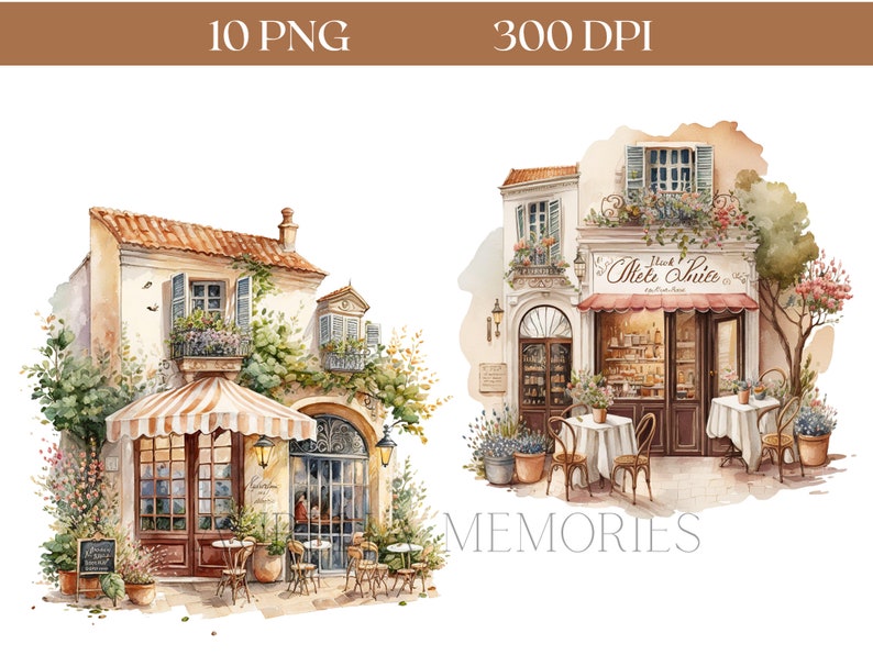French Coffee Watercolor Clipart - 10 High Quality PNG Files - French ...