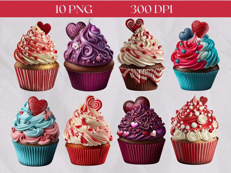 Valentine's Day Cupcake Clipart 10 PNG Files Birthday Cake Love Cupcake ...
