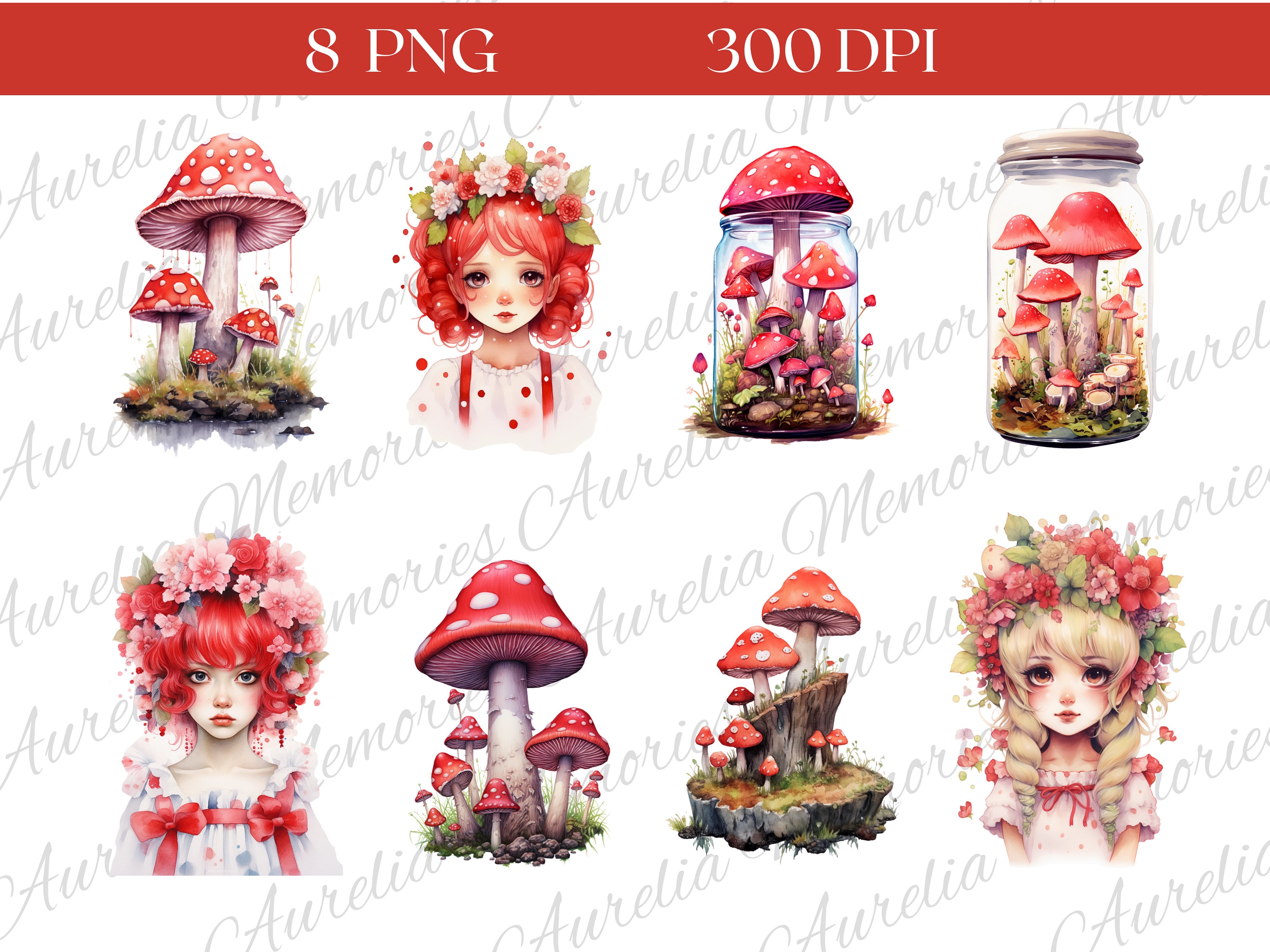 Watercolor Mushroom Pixie Clipart 8 PNG Files Fantasy Clipart Fairy ...