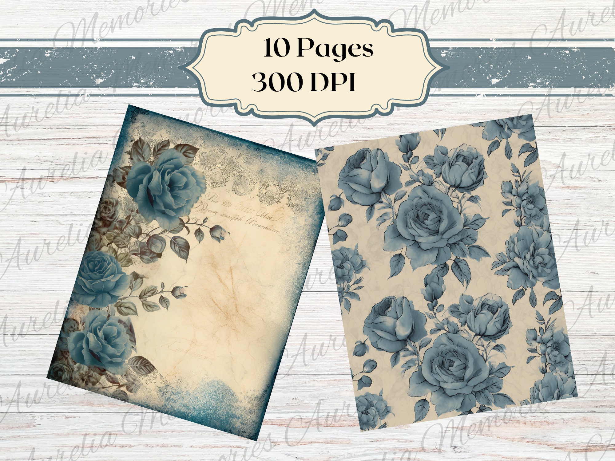 Vintage Blue Roses Digital Paper Blue Roses Scrapbooking Old - Etsy