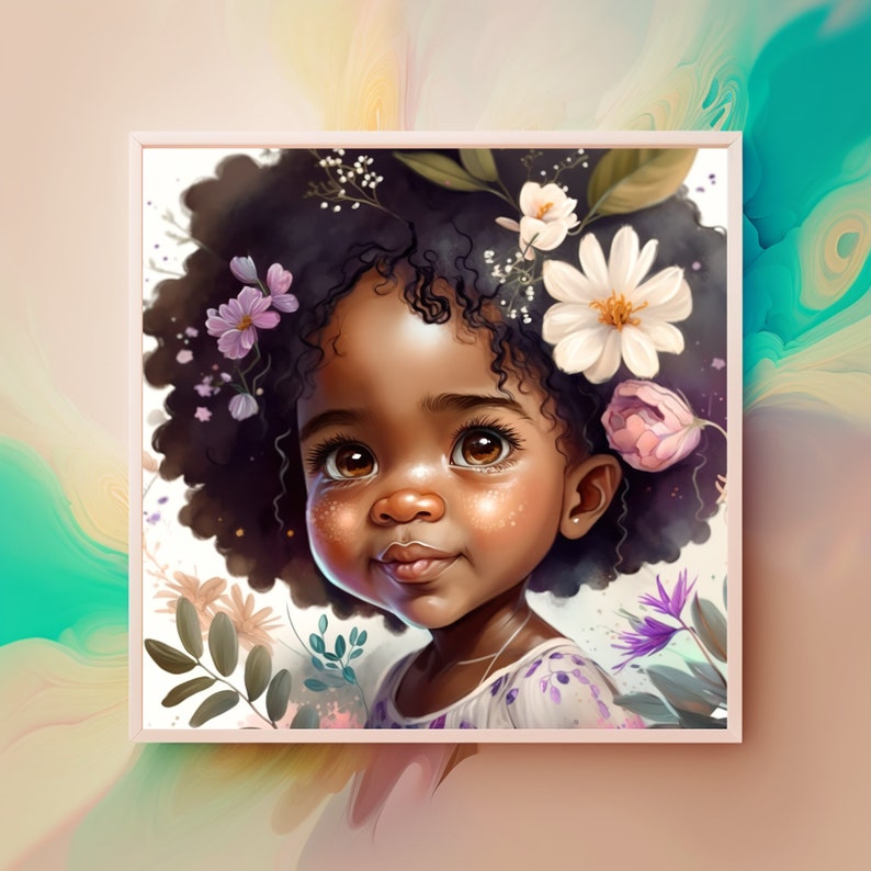 BABY GIRL Watercolor Clipart Nursery Decor African American Dark ...