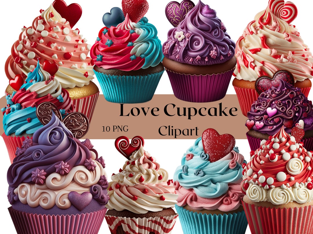 Valentine's Day Cupcake Clipart 10 PNG Files Birthday Cake - Etsy