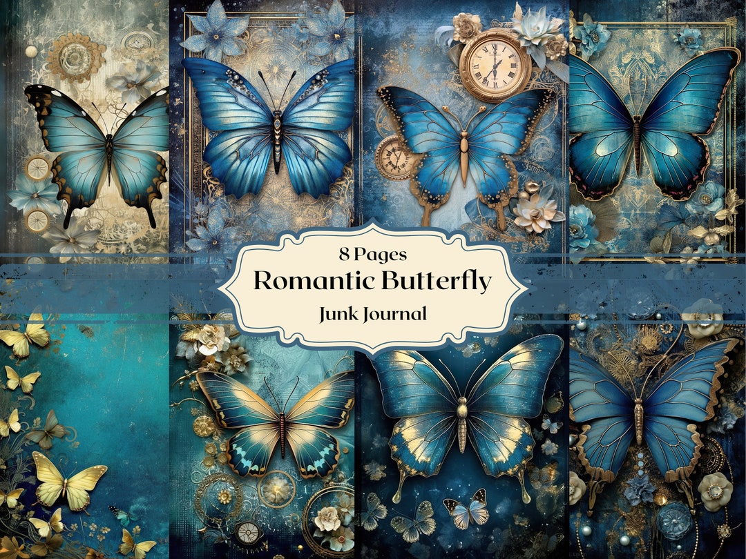 Romantic Butterflies Digital Paper Blue Butterflies Backgrounds ...