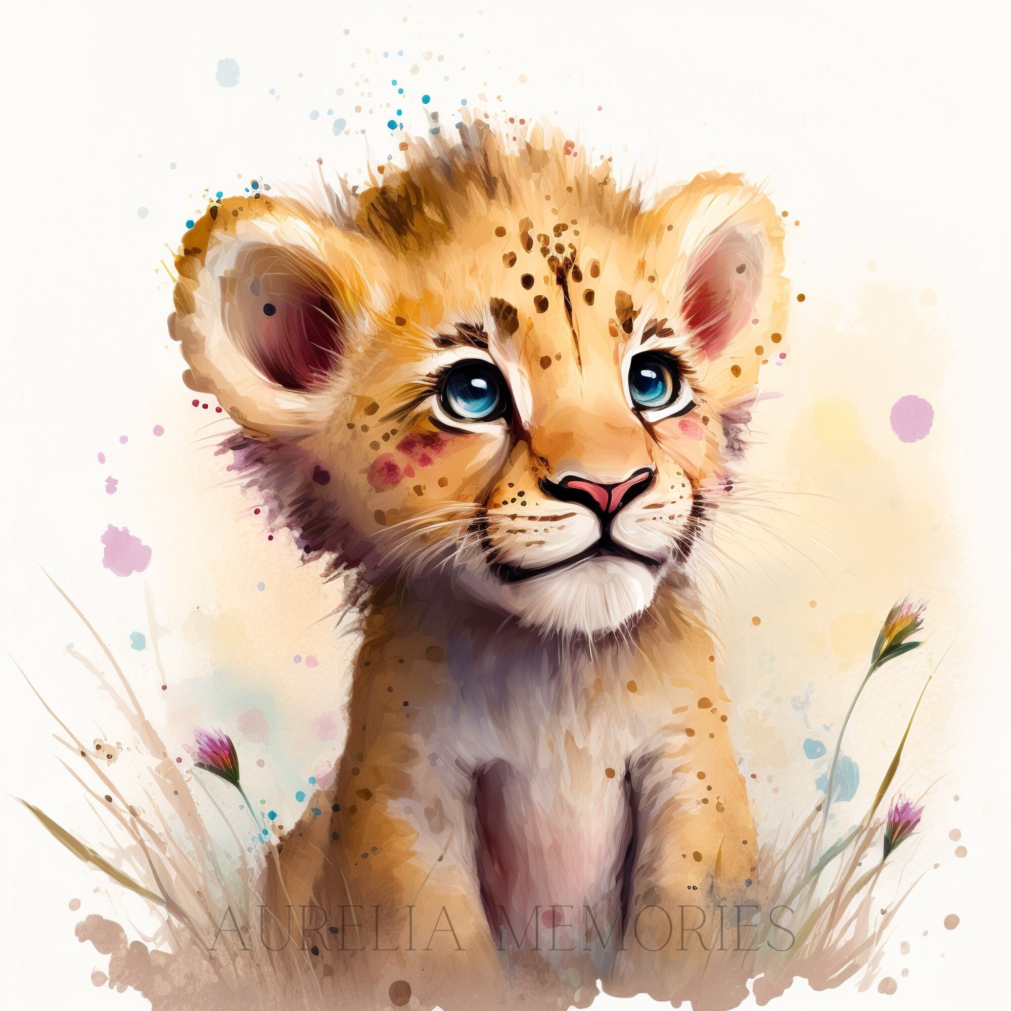 Lion Watercolor Clipart Nursery Decor Baby Lion Watercolor Cute Baby ...