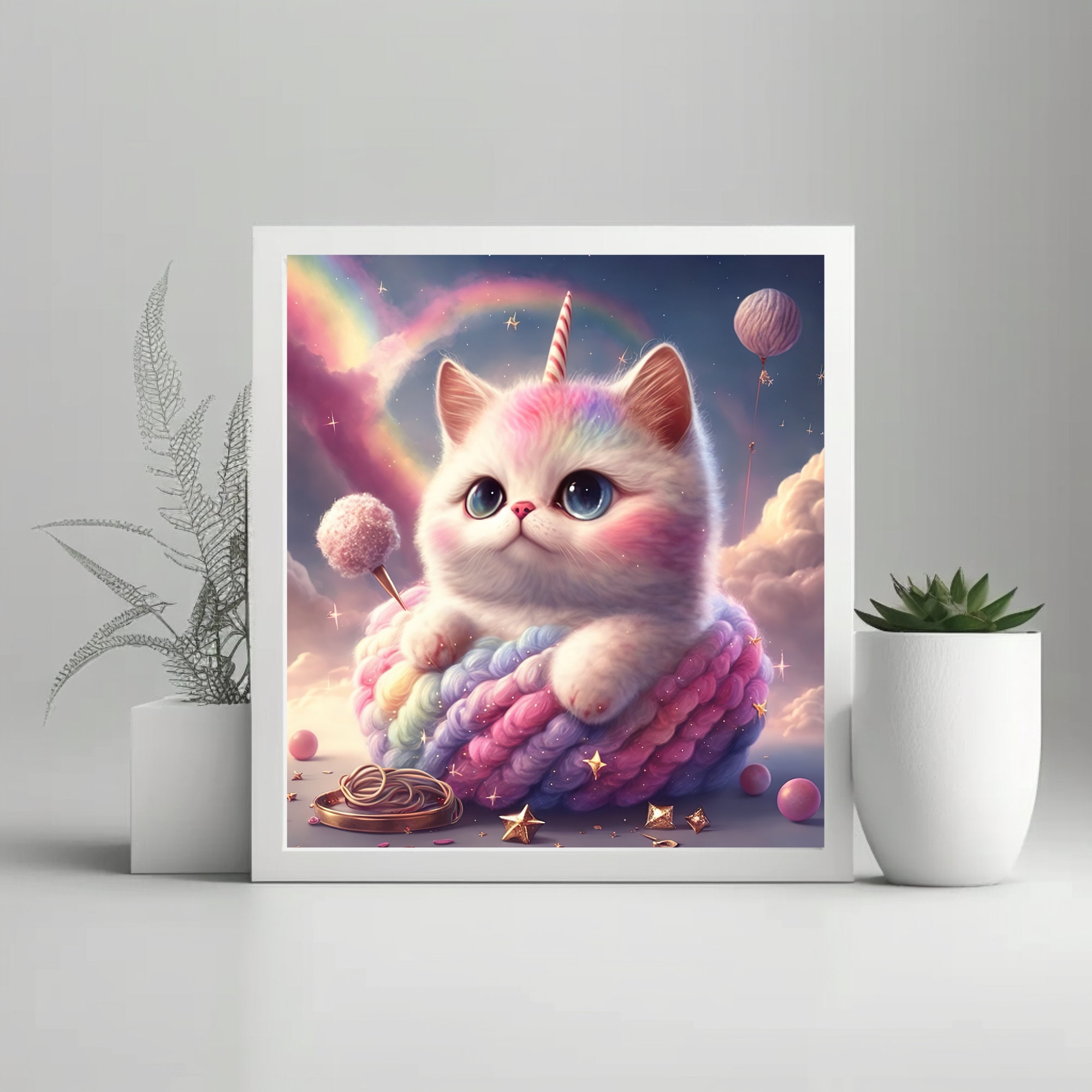 Cat Fantasy Watercolor Clipart Nursery Decor White Baby Cat Watercolor ...