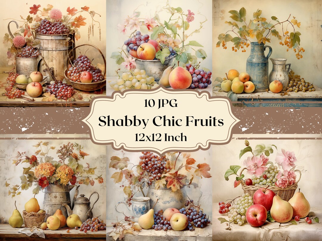 Vintage Shabby Chic Fruits Clipart 10 JPG Watercolor Fruits Digital ...