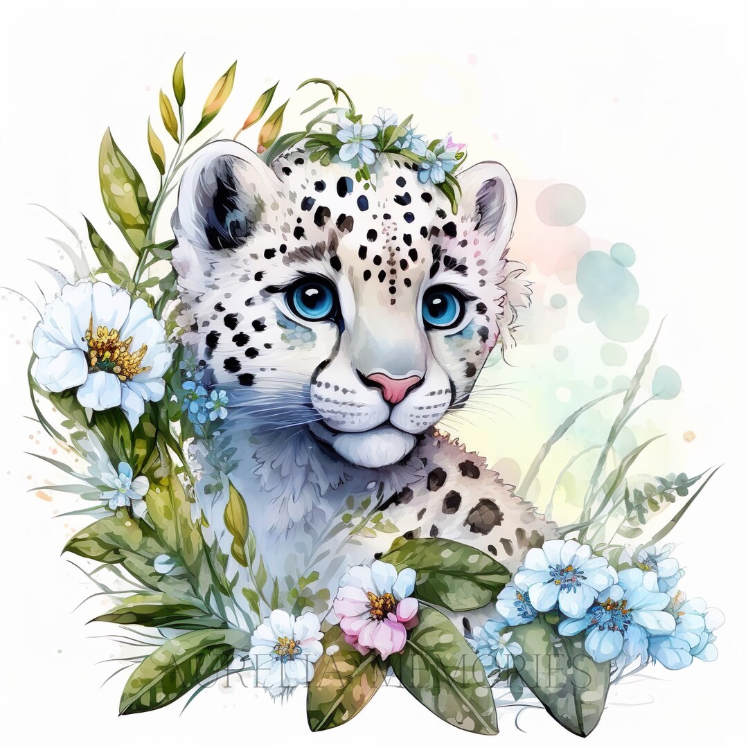 Leopard Watercolor Clipart Nursery Decor Baby Leopard Watercolor Cute ...