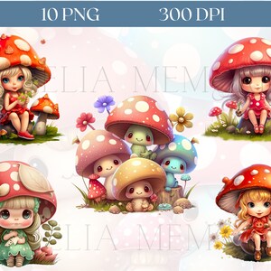 Watercolor Fantasy Mushrooms Clipart 10 PNG Files Fantasy Clipart ...