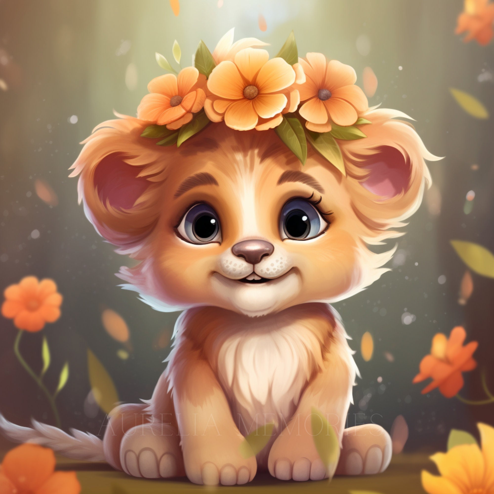 Cute Lion Clipart Nursery Decor Baby Lion Cute Baby Animal Floral ...
