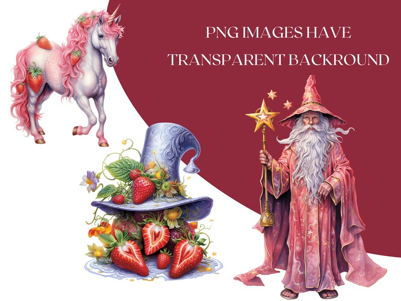 Strawberry Magic Clipart 68 PNG Files Watercolor Strawberry Clipart ...