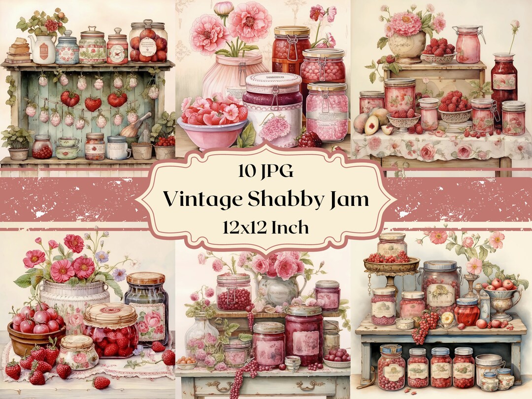 Vintage Shabby Jam Clipart 10 JPG Watercolor Jam Jars Digital Paper ...
