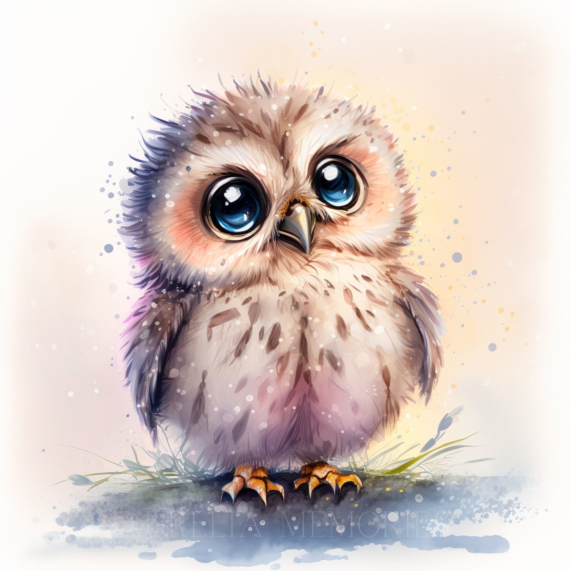 Owl Watercolor Clipart Nursery Decor Baby Owl Watercolor Cute Baby Bird ...