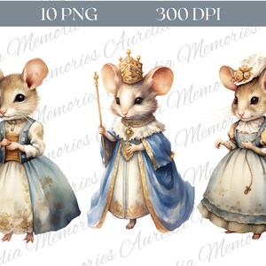 Watercolor Fairy Tale Mice Clipart 10 PNG Files Princess Mouse Clipart ...