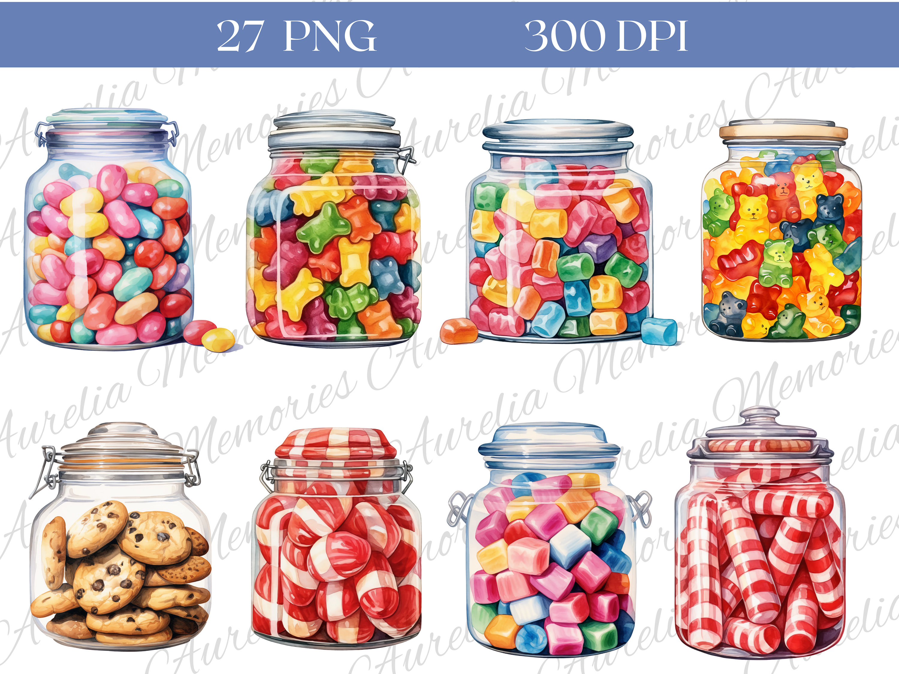 Candy Jars Clipart 27 PNG Files Watercolor Sweets Sweet Dessert ...