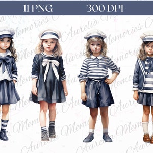 Nautical Little Girl Clipart Vintage Watercolor 11 PNG Files Anchor ...