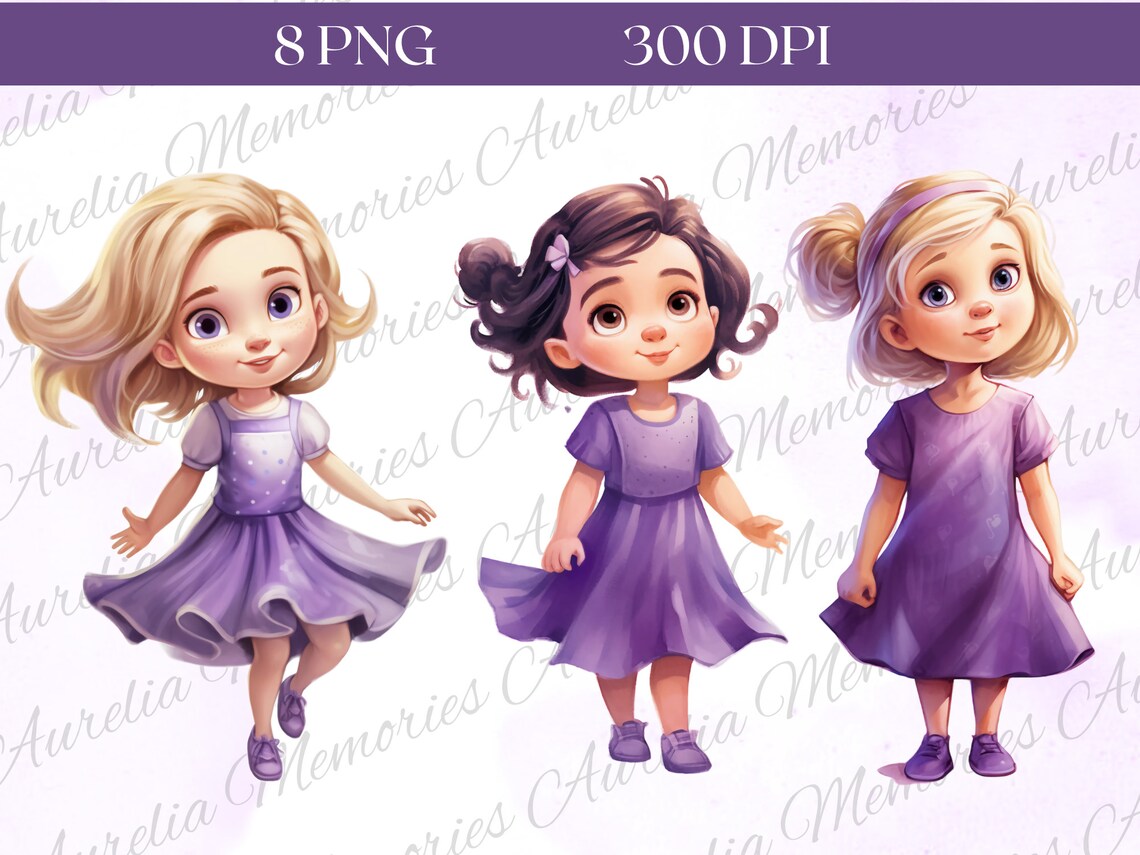 Cute Little Girls Clipart 8 PNG Files Watercolor Girl With - Etsy UK