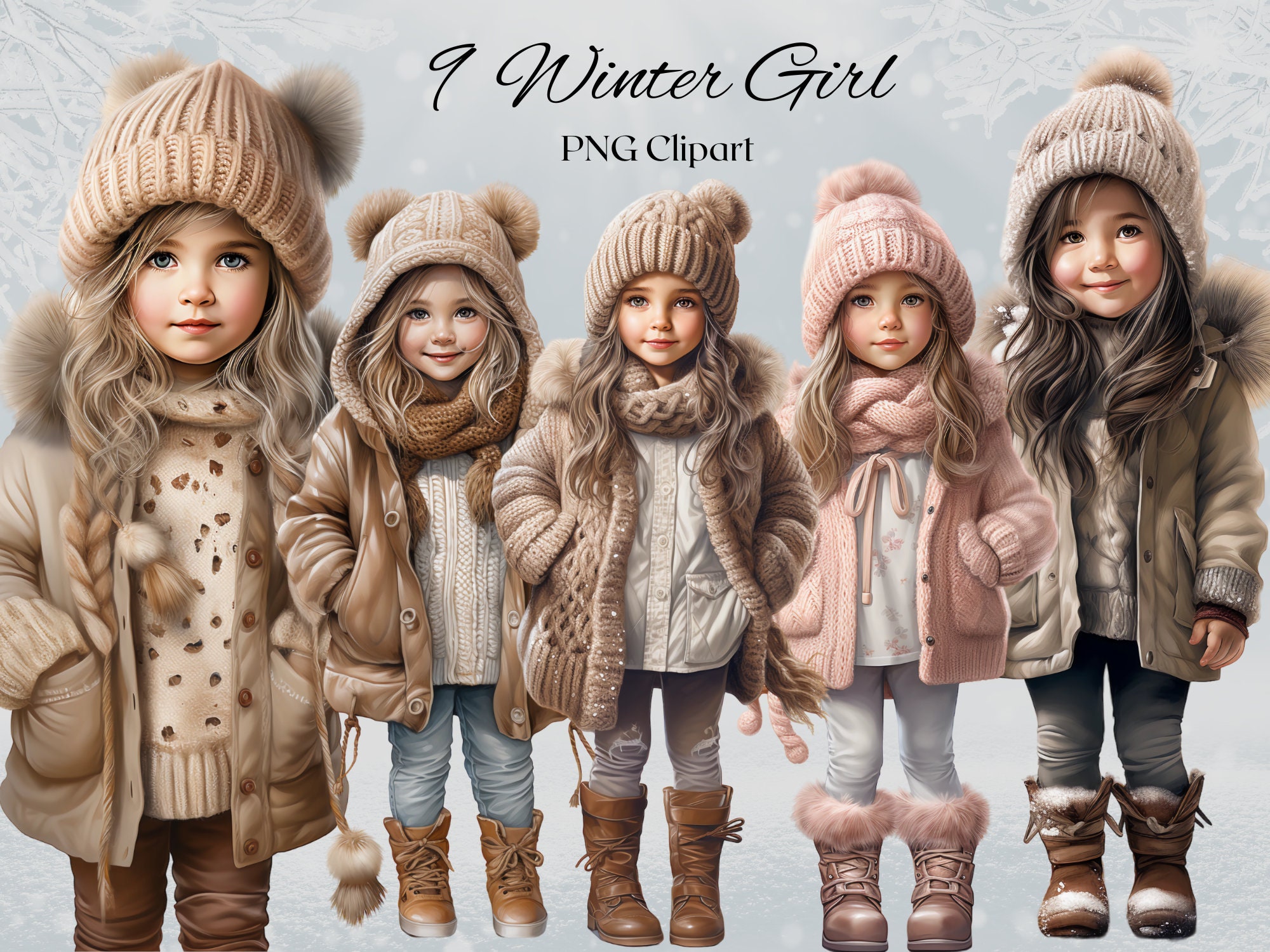 Winter Little Girls Clipart 9 PNG Files Watercolor Little Girls in ...