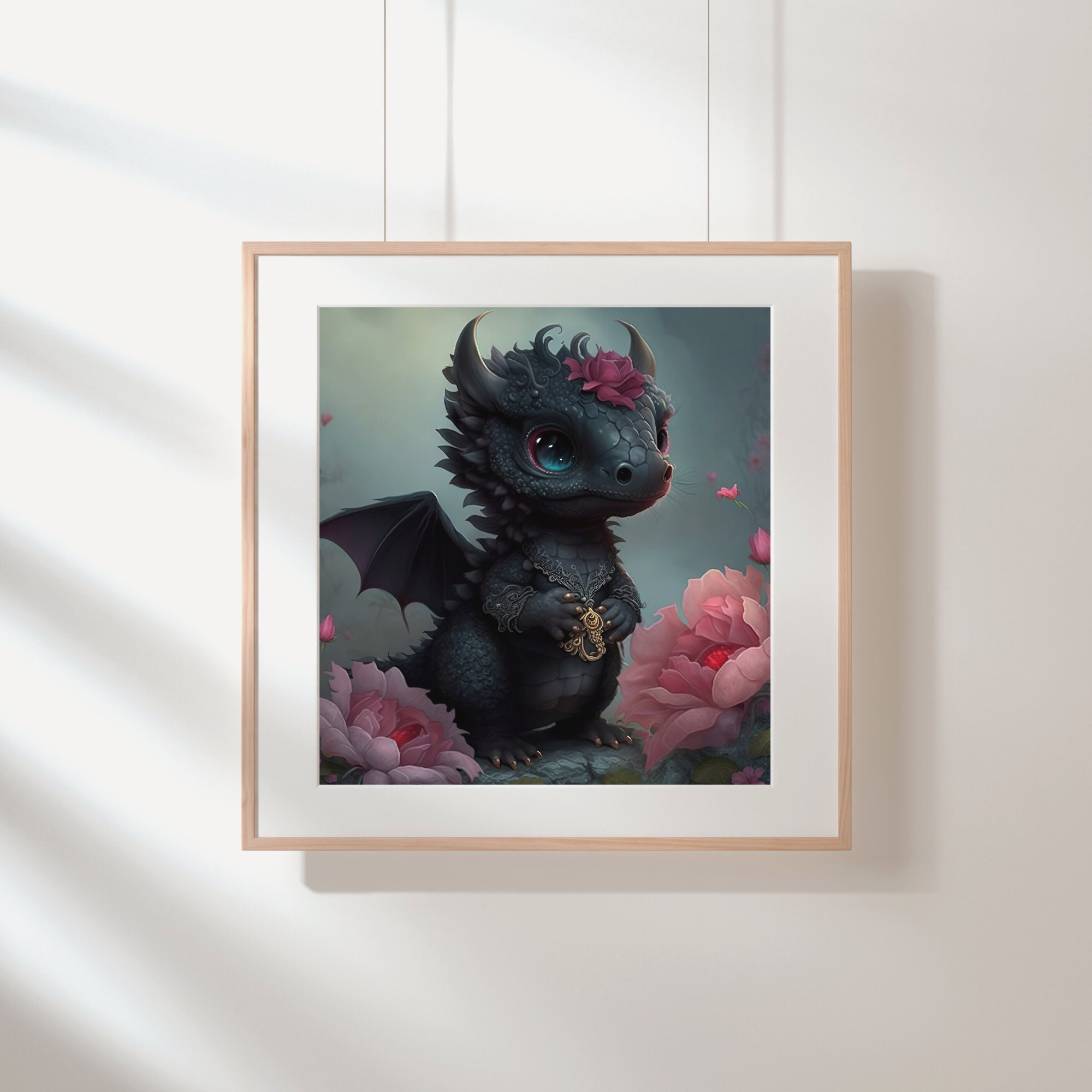 Baby Dragon Clipart Fantasy Nursery Decor Black Baby Dragon Royal ...