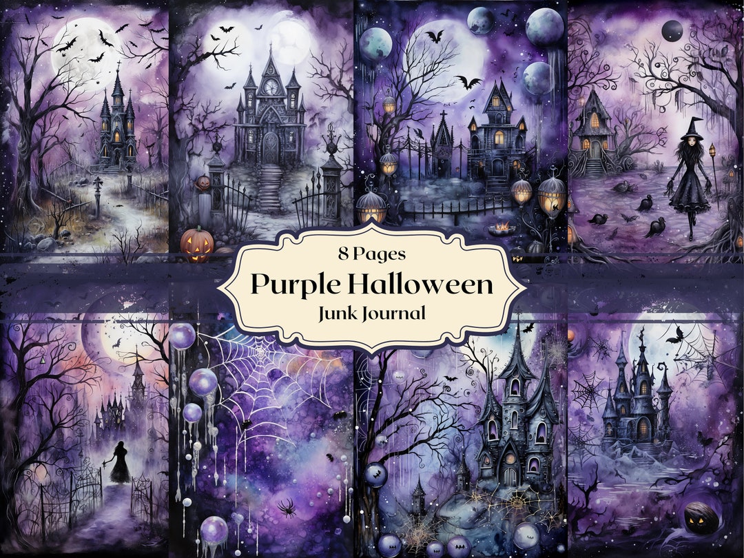 Magical Purple Halloween Clipart Digital Paper 8 JPG Watercolor ...