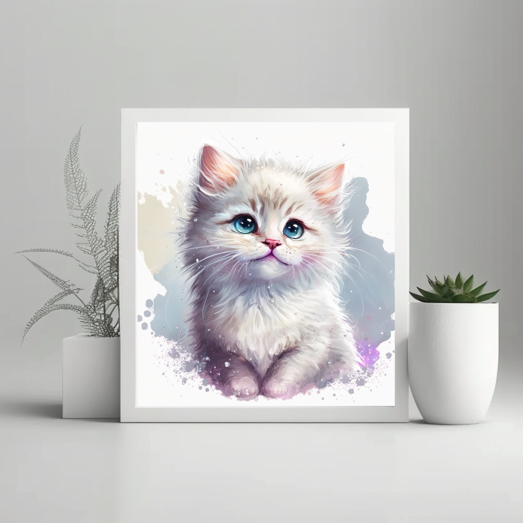 Cat Watercolor Clipart Nursery Decor Baby White Cat Watercolor Cute ...